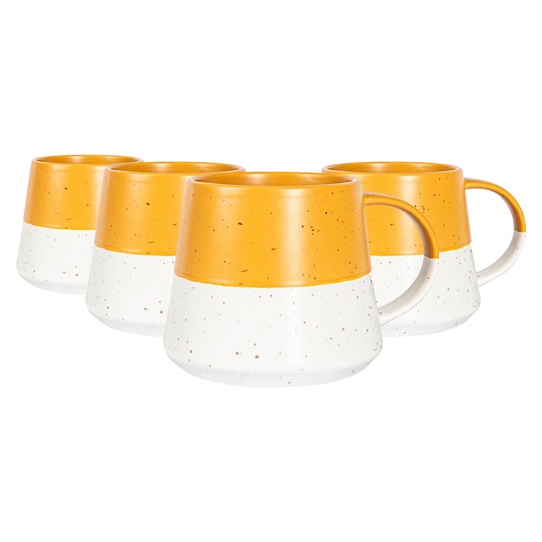 370ml Yellow Colour Block Flecked Stoneware Belly Mugs - Pack of Four ...