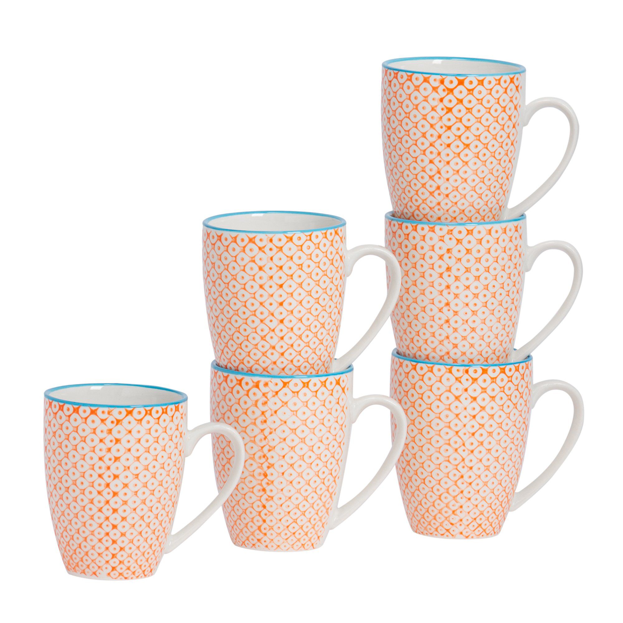 360ml Orange Hand Printed Stoneware Coffee Mugs - Pack of Six | Rinkit.com