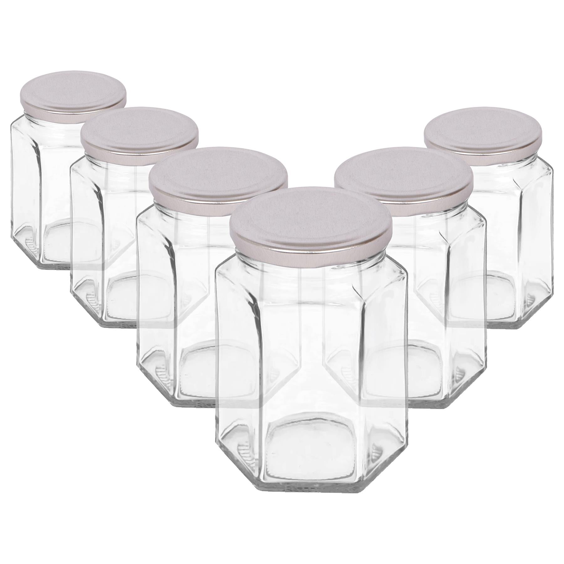 250ml Hexagonal Glass Jam Jars with Lids - Pack of 6 | Rinkit.com