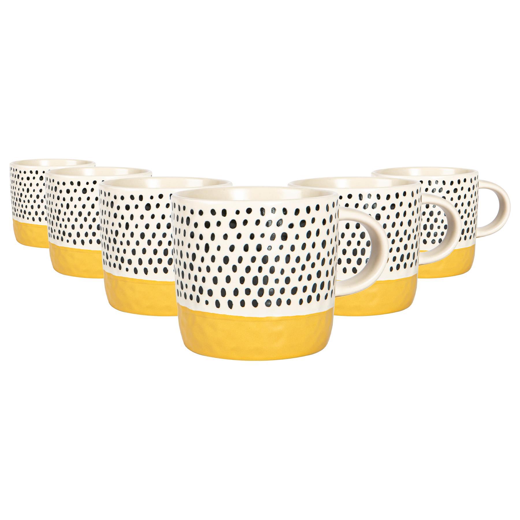 385ml Yellow Colour Block Spot Portuguese Stoneware Coffee Mugs - Pack ...