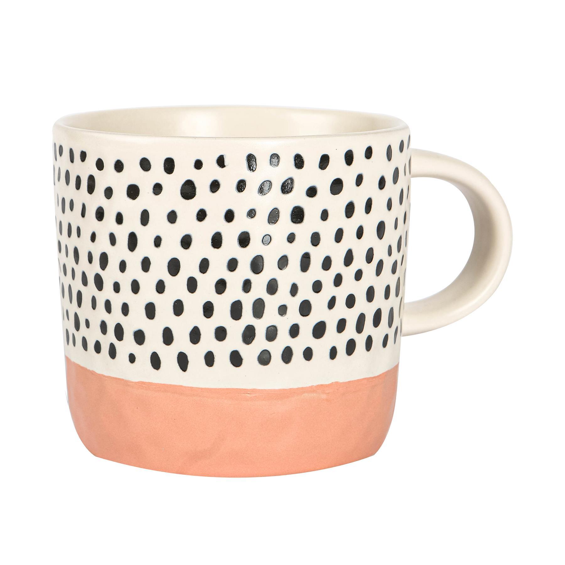 385ml Pink Colour Block Spot Portuguese Stoneware Coffee Mug | Rinkit.com