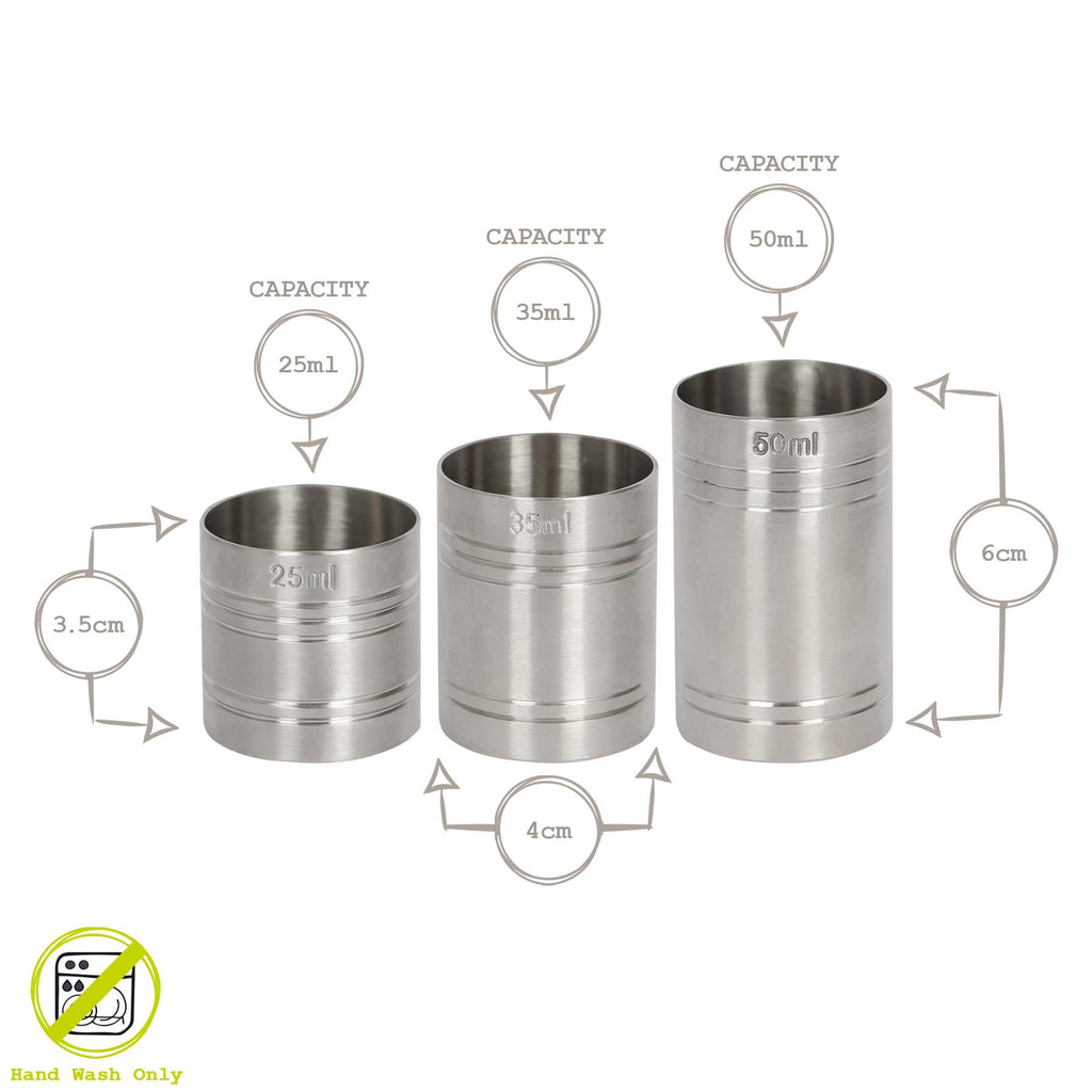 3pc Stainless Steel Thimble Measure Set - 25/35/50ml - By Rink Drink ...