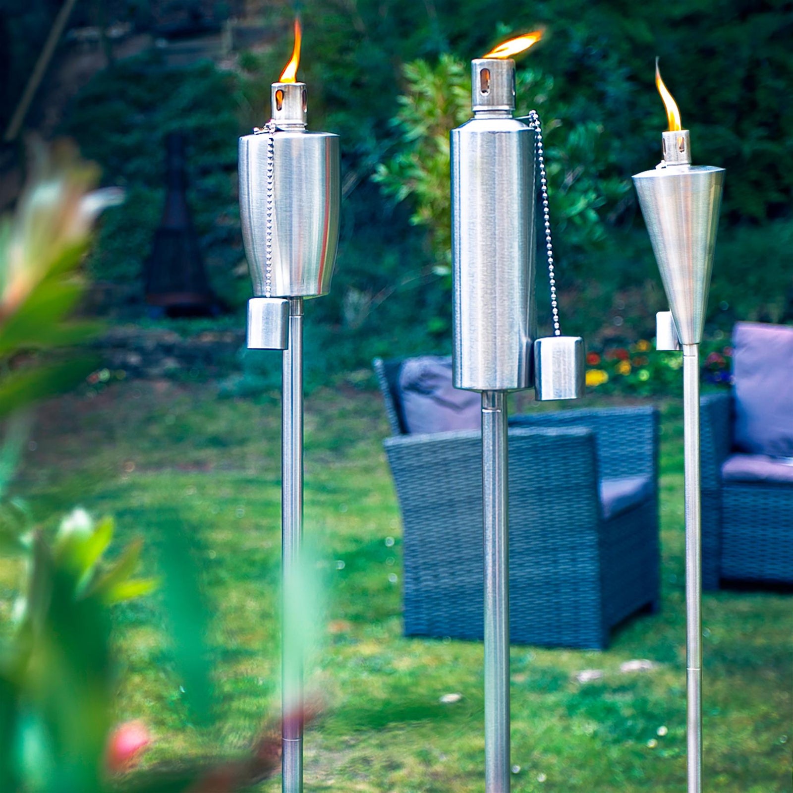 1.46m Metal Round Garden Fire Torches - Pack of 2 - By Harbour ...