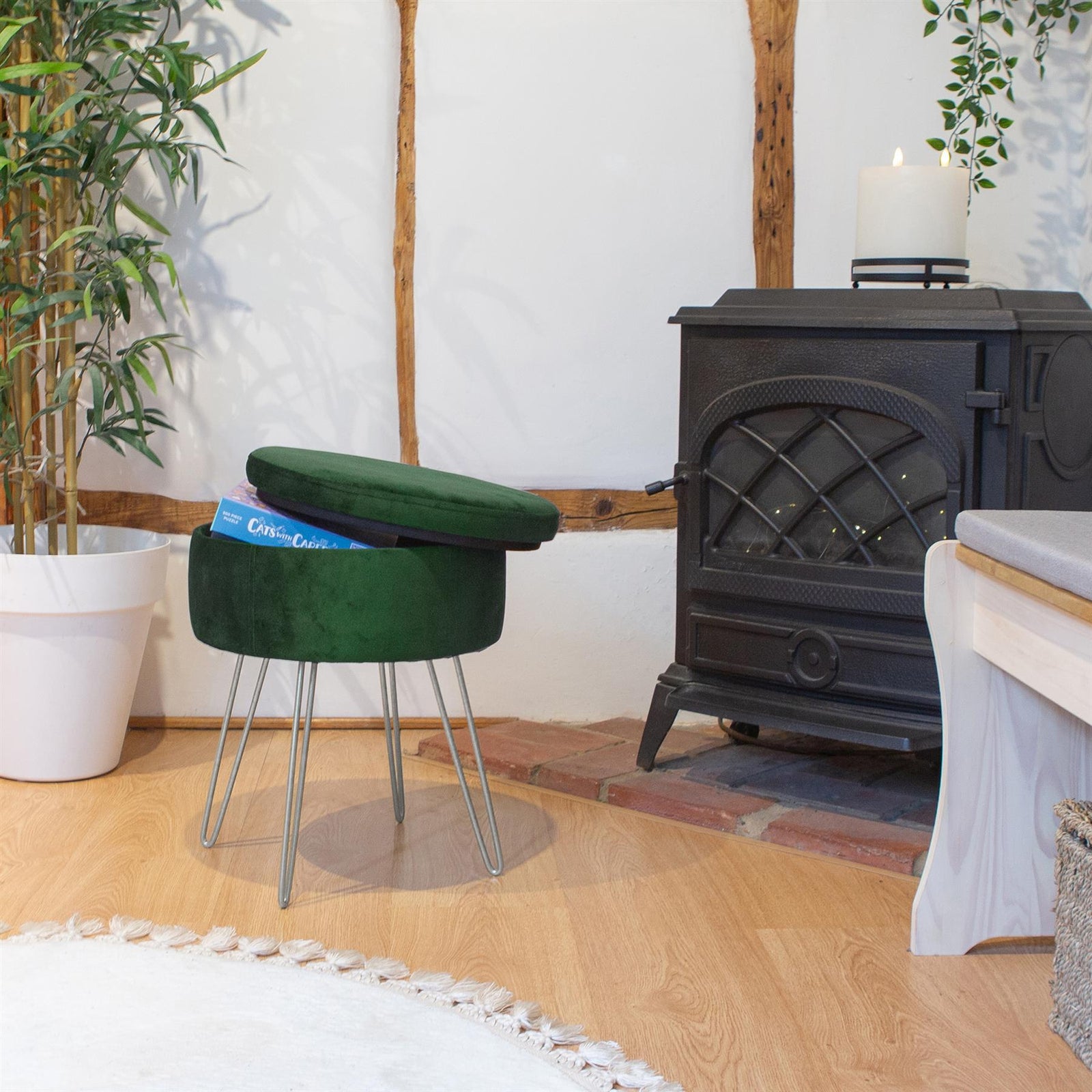 Green H45 x D36cm Round Velvet Storage Footstool - By Harbour ...