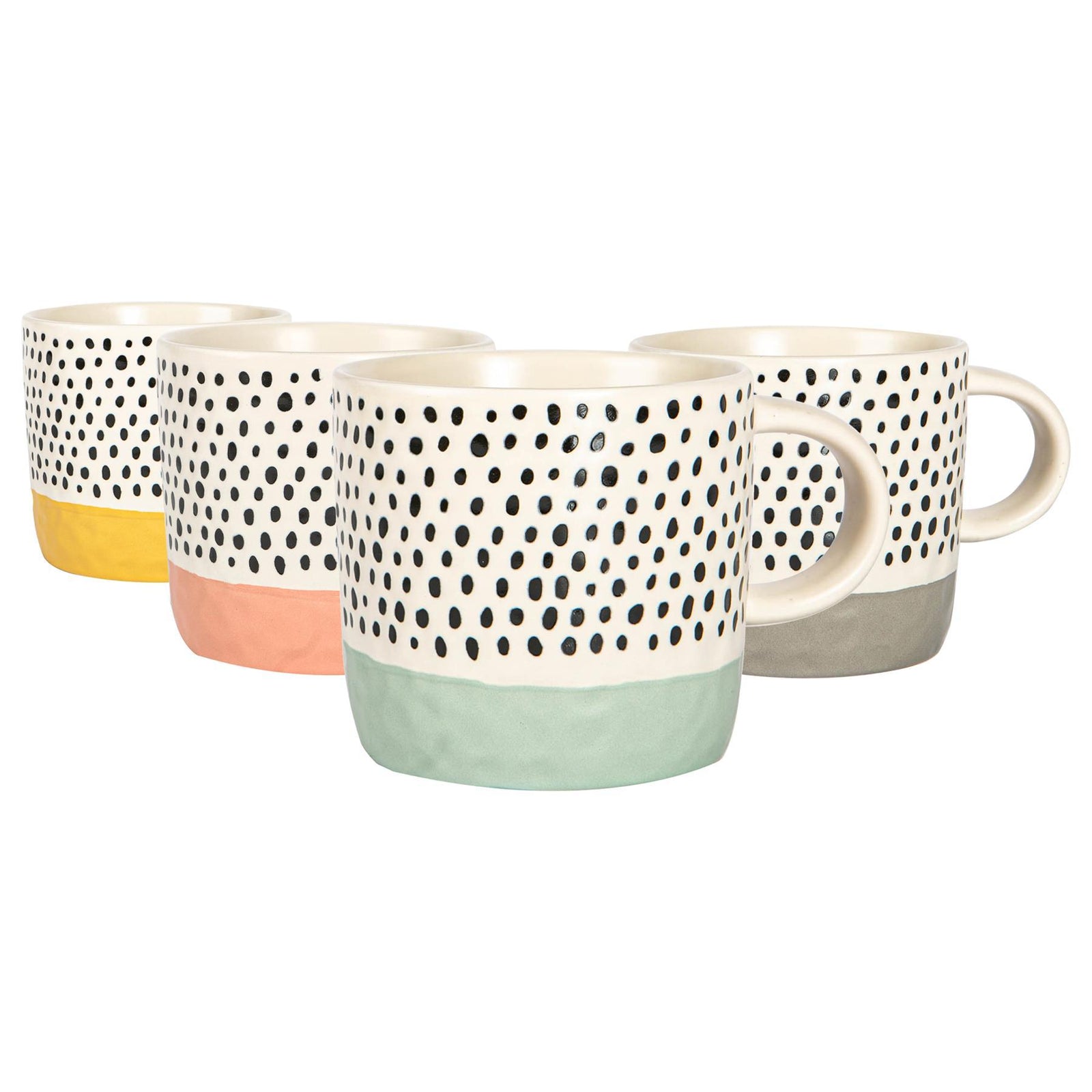 385ml Stoneware Dipped Dots Coffee Mugs - 4 Colours - By Nicola Spring ...