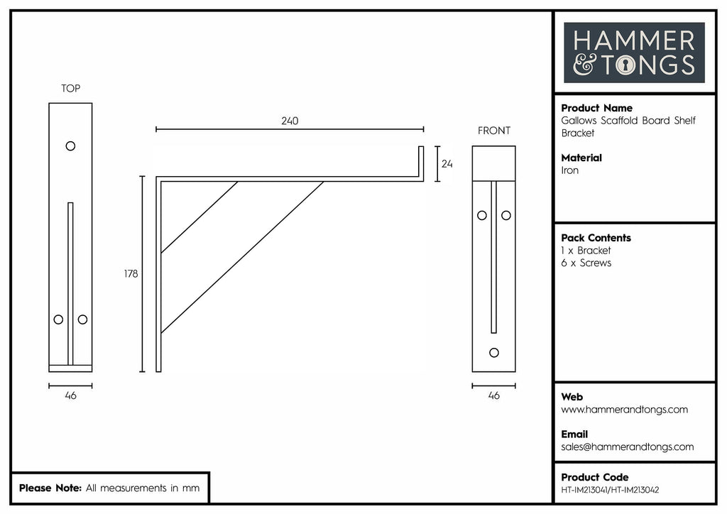 240mm Gallows Style Scaffold Board Shelf Bracket - By Hammer & Tongs ...