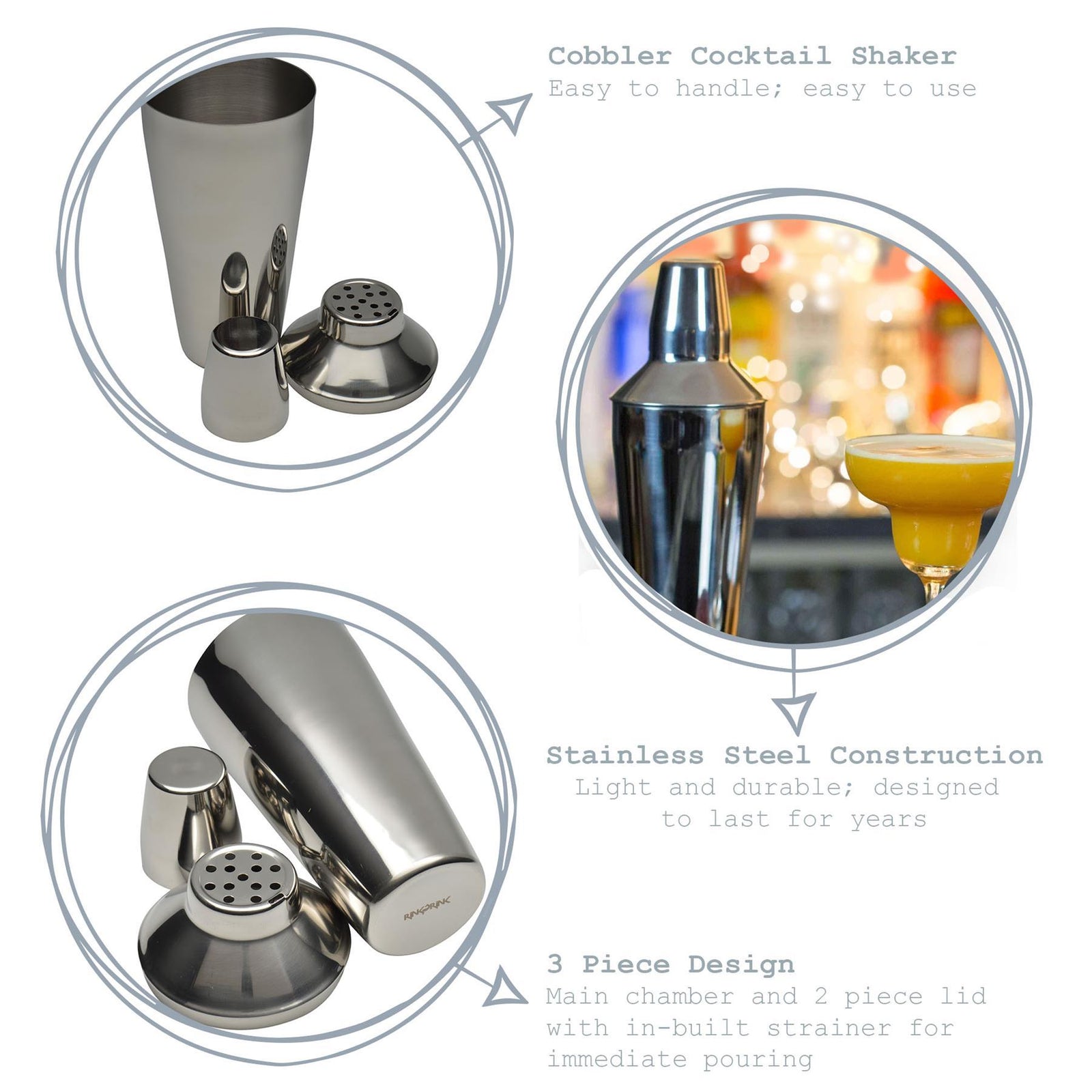 3pc Manhattan Cocktail Shaker Set - By Rink Drink | Rinkit.com
