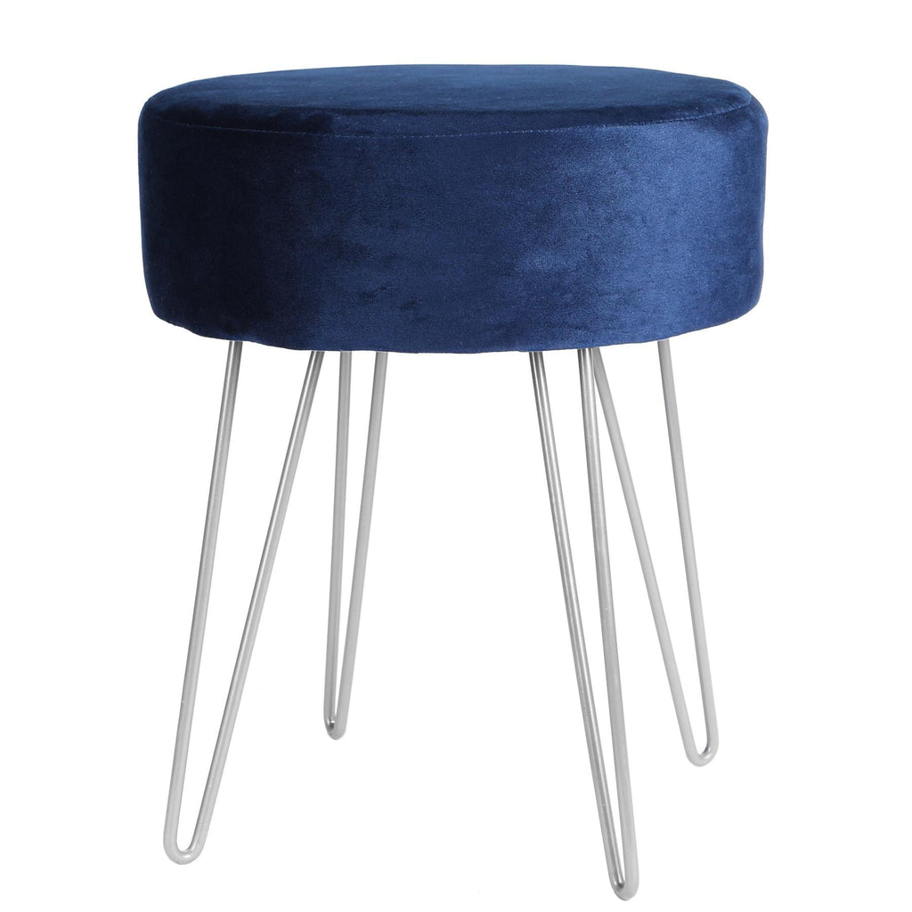 Blue Round Velvet Footstool - By Harbour Housewares | Rinkit.com