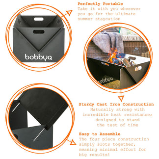 40cm x 46cm x 30cm Black Portable Flat Pack Fire Pit - By BobbyQ ...